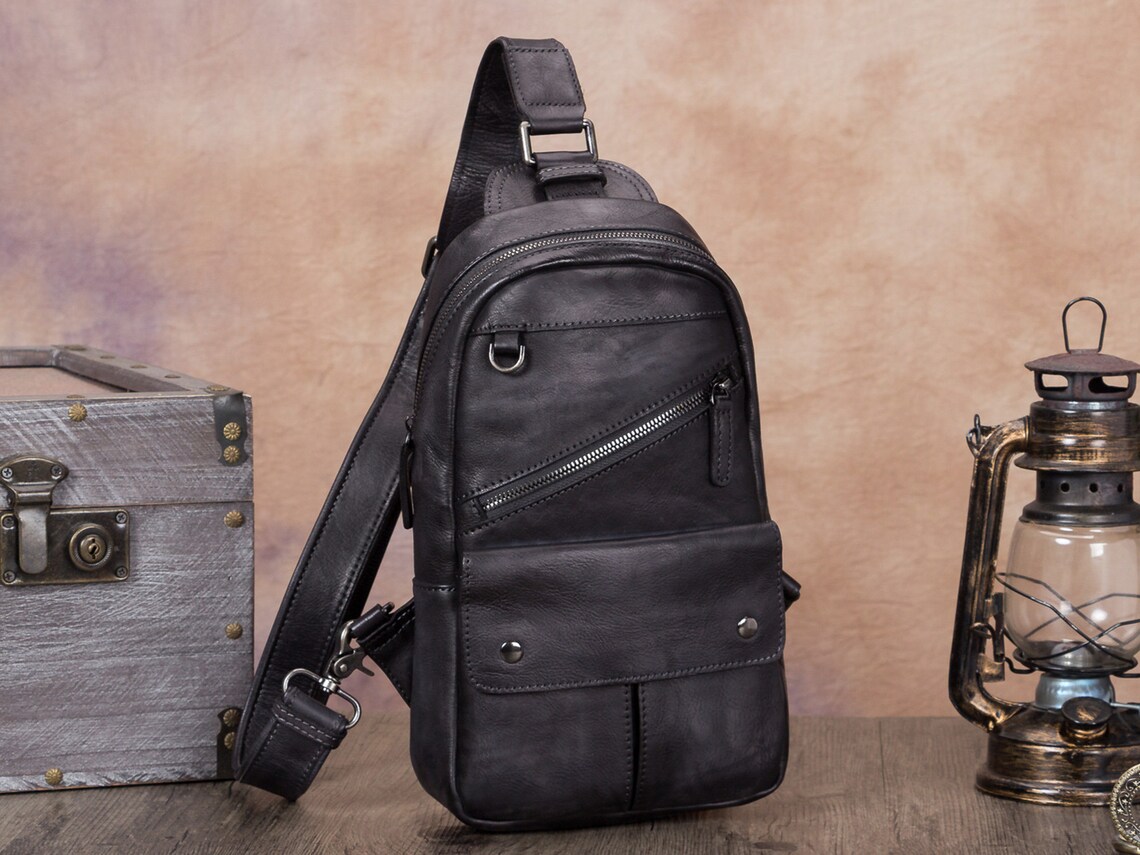 Genuine Leather Sling Bag Crossbody Hiking Daypack Vintage - Etsy