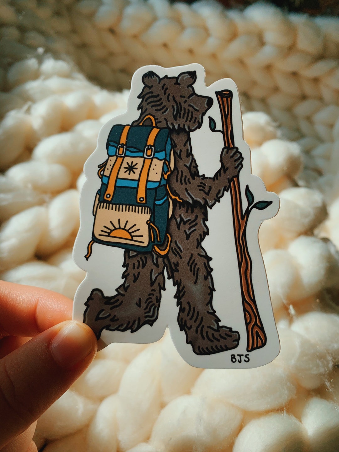 Hiking Bear Sticker - Etsy