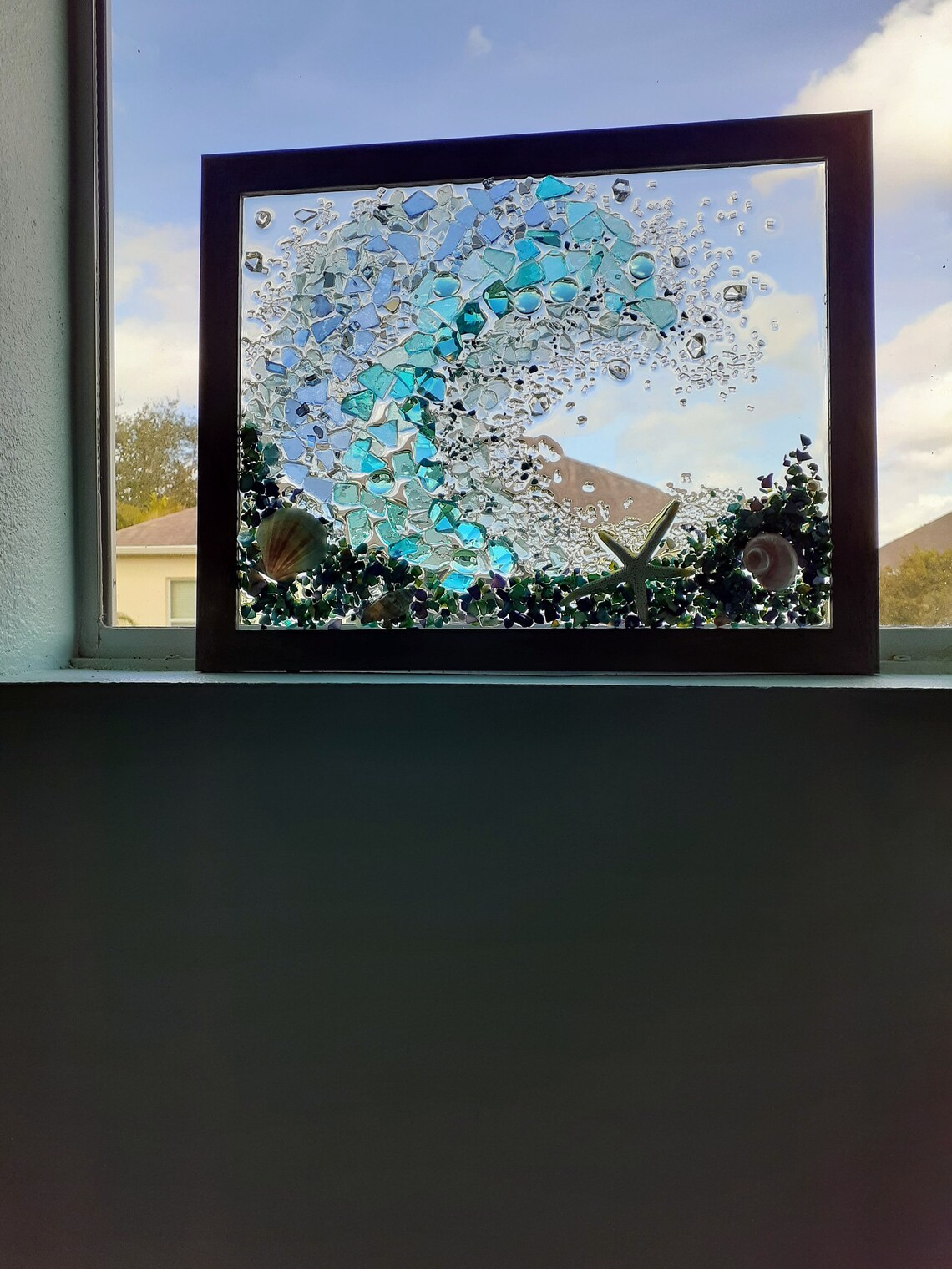 Seaglass Ocean Wave, Ocean Wave Window, Crushed Glass Ocean Wave ...