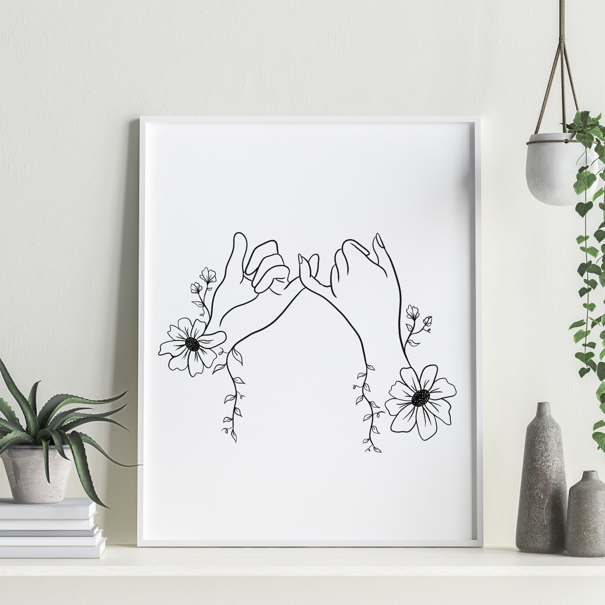 Pinky Promise Wall Art Floral Digital Print Hands Fine | Etsy