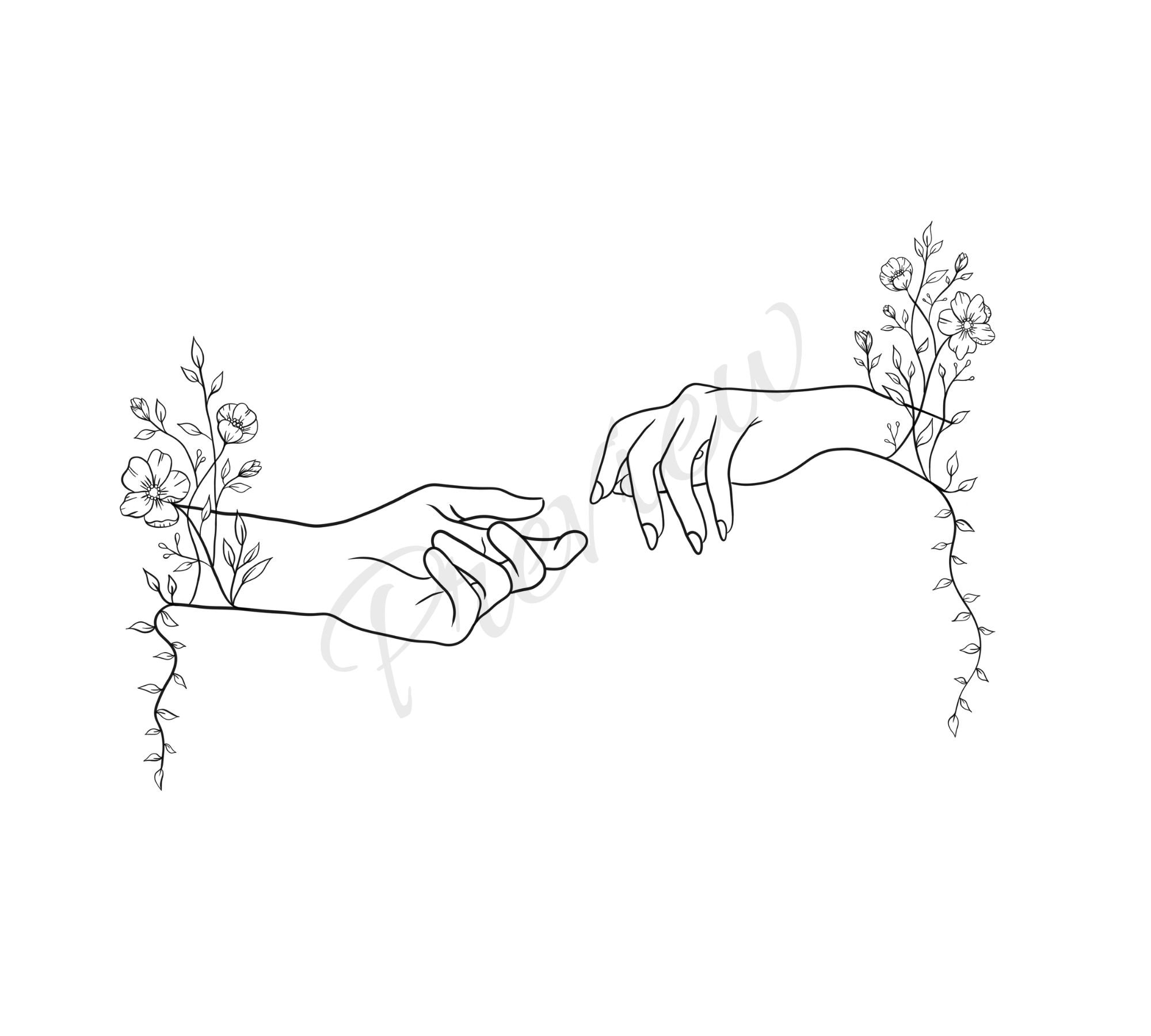 Reaching Hands Couple Line Art Floral Fine Line Wall Print | Etsy