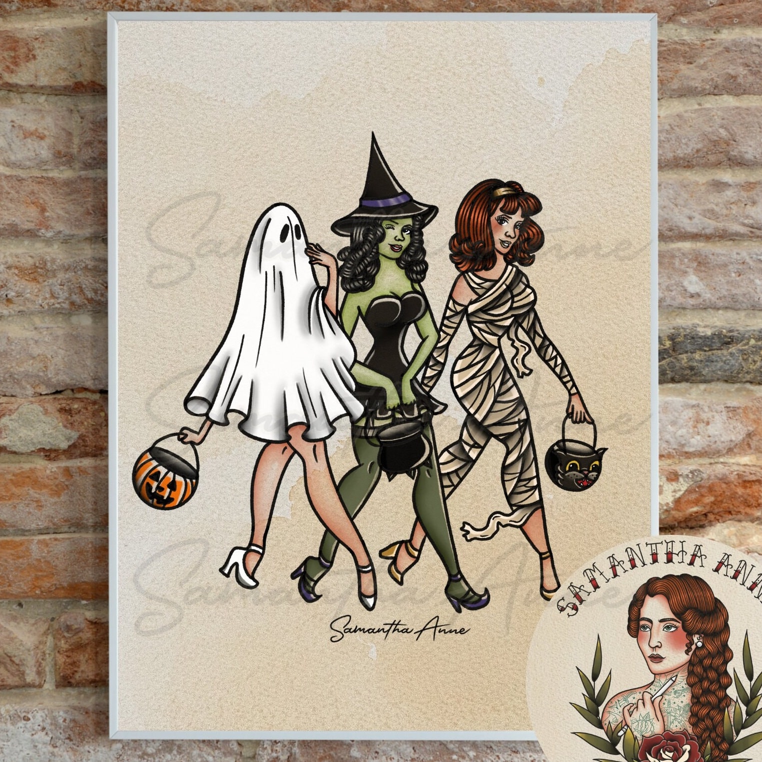 Halloween Pin Up Tattoo Flash