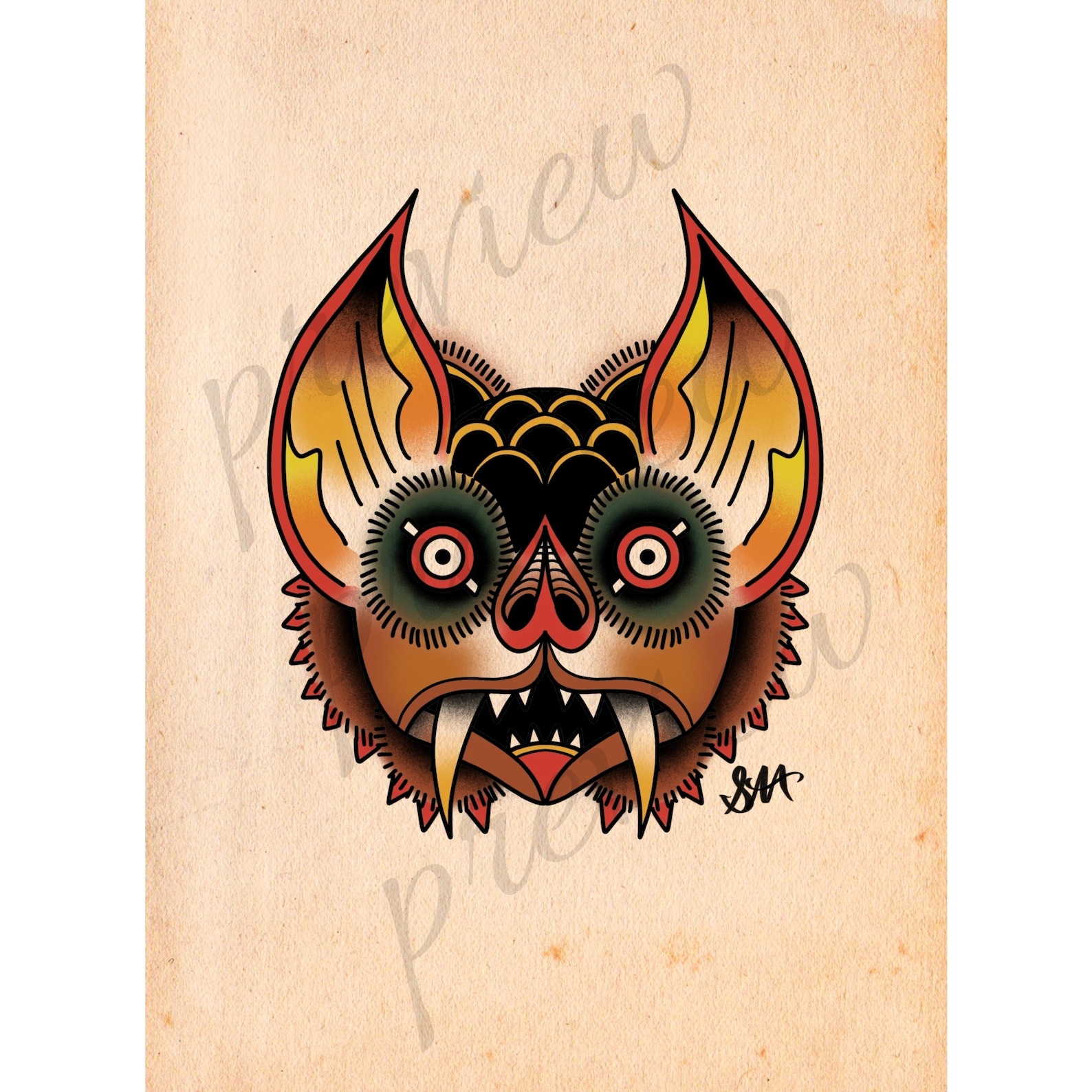 Traditional Bat Tattoo Print Old School Bat Tattoo Art - Etsy