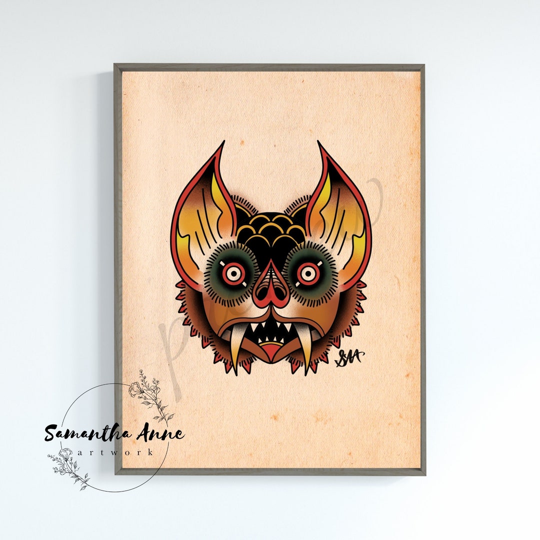 Traditional Bat Tattoo Print | Old School Bat Tattoo Art | Tattoo ...