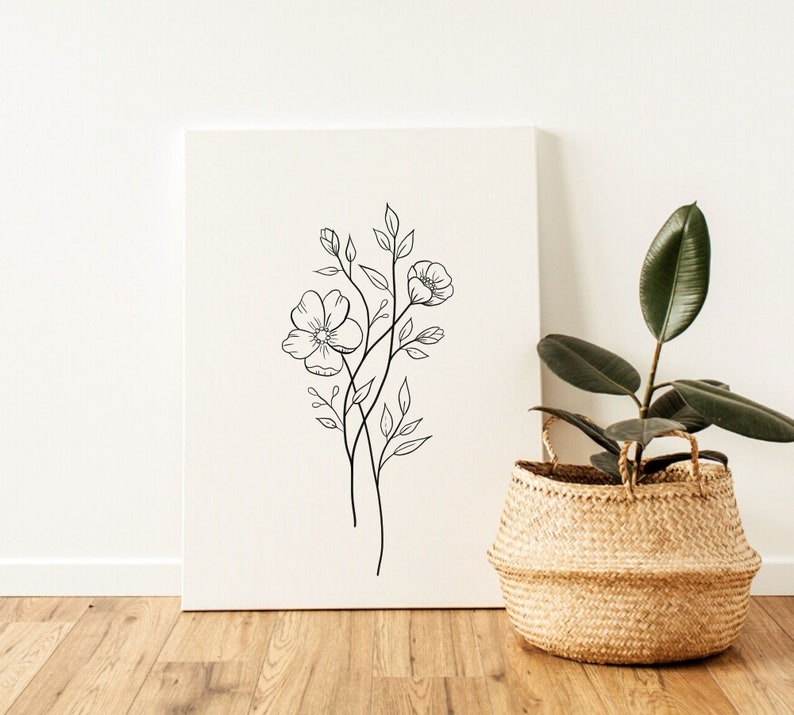 Flowers Line Art Print Floral Art Wall Decor Botanical - Etsy