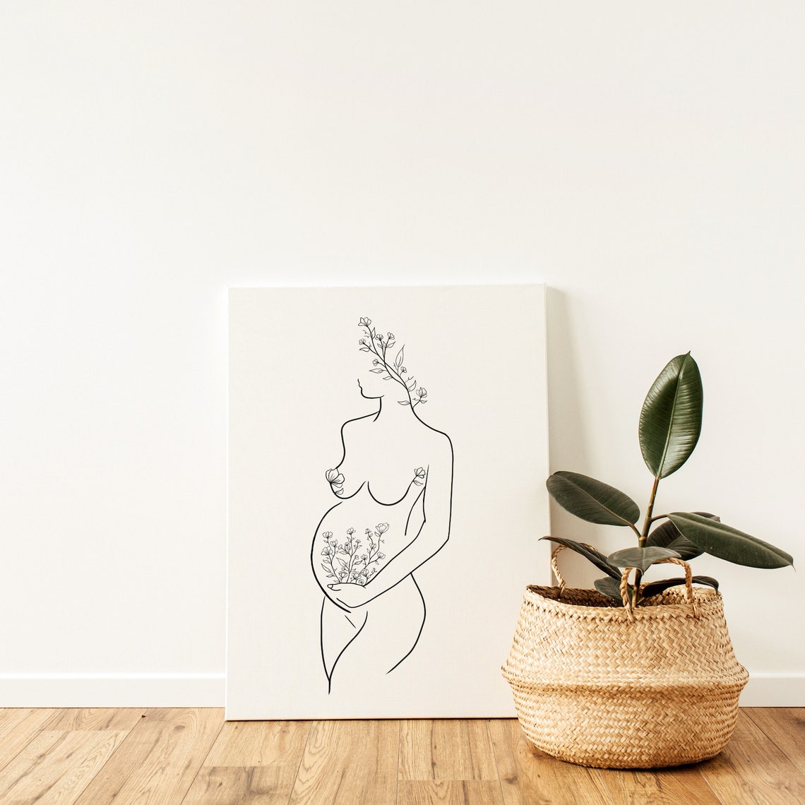 Pregnancy Minimalist Wall Art | Floral Woman Digital Print | Nursery ...