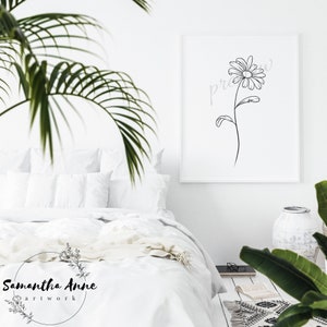 April Birth Flower Daisy Wall Art | Minimal Daisy Art | Floral Line Art ...