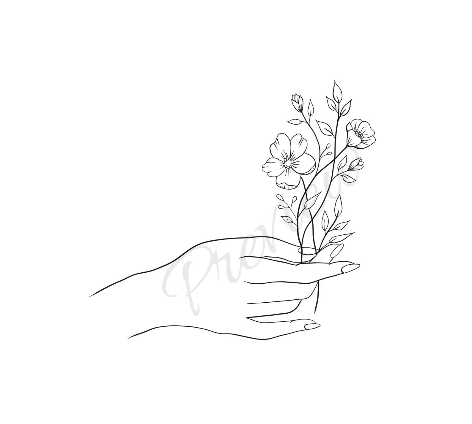 Flower Hand Art Print Flowers Line Art Hans Holding - Etsy