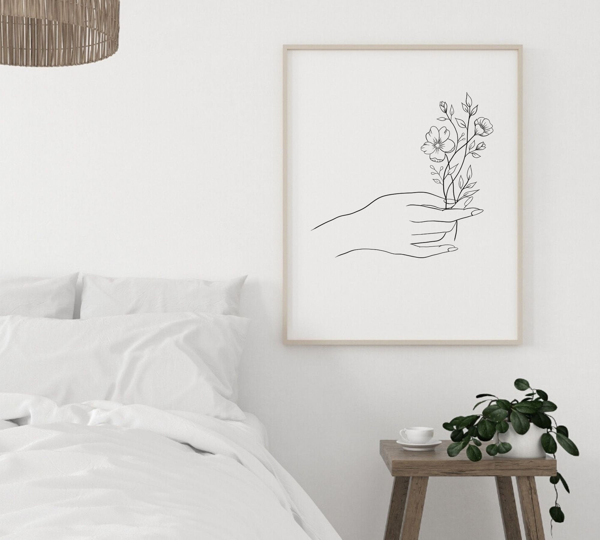 Flower Hand Art Print Flowers Line Art Hans Holding | Etsy