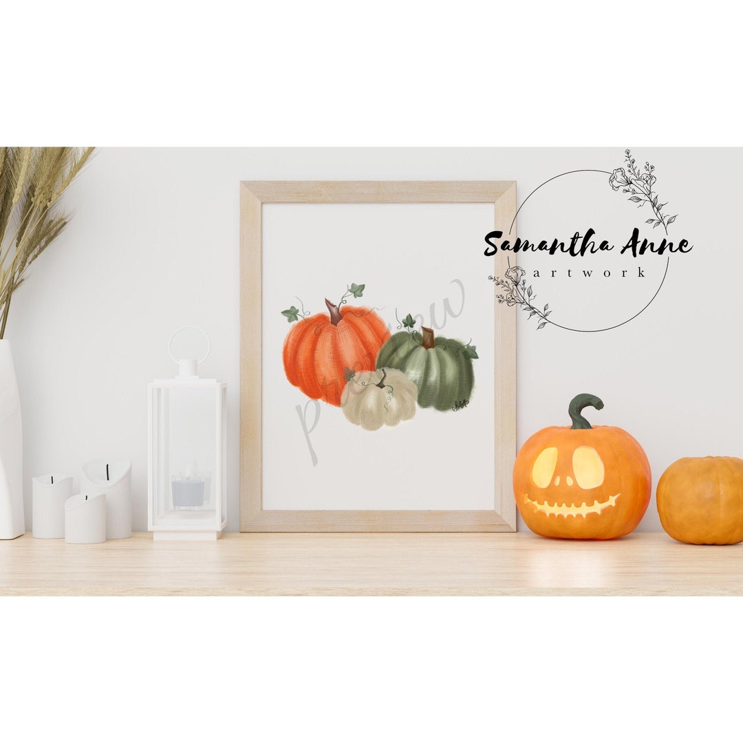 Fall Halloween Watercolor Pumpkin Art Print Crosshatch Pumpkin Sketch ...