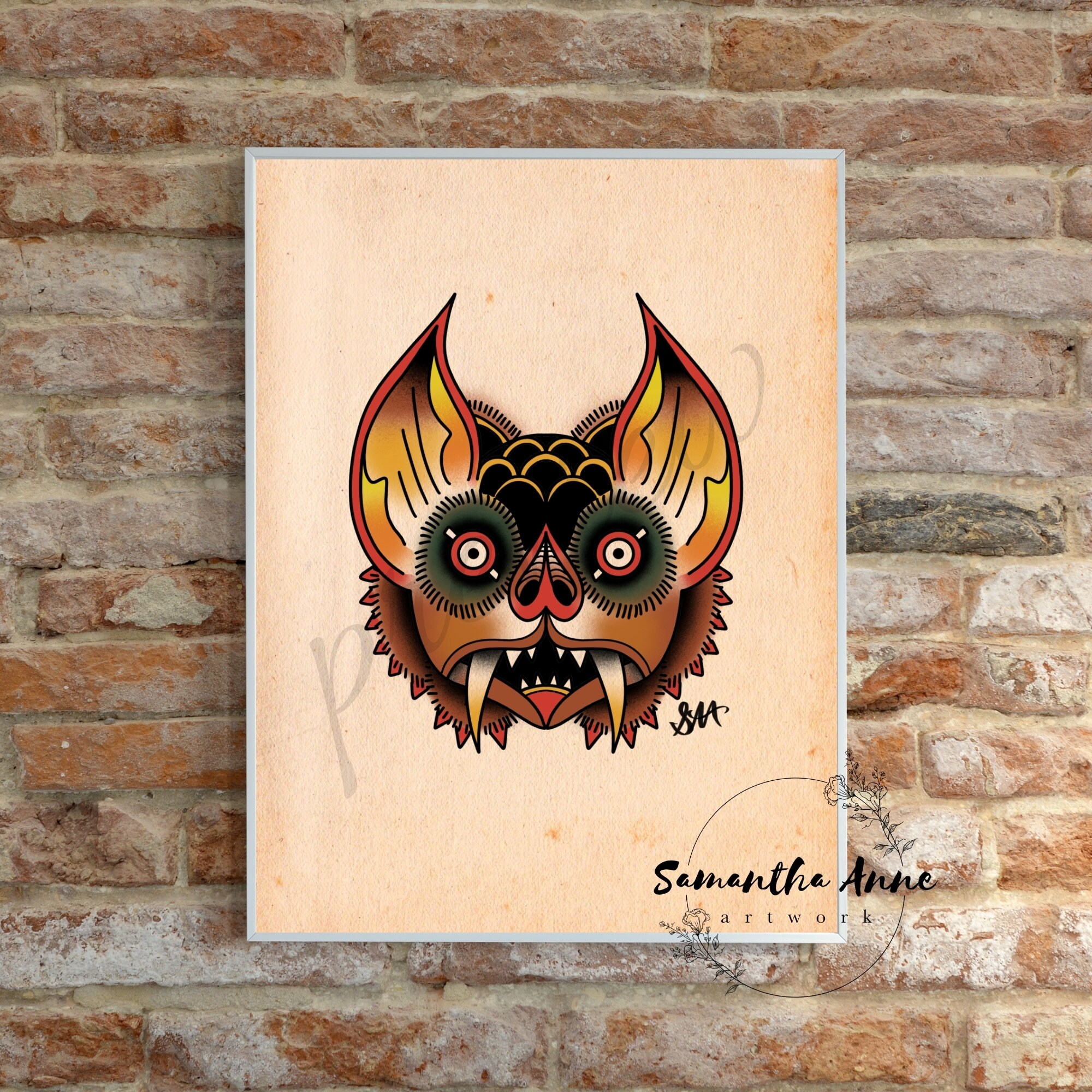 Traditional Bat Tattoo Print Old School Bat Tattoo Art - Etsy