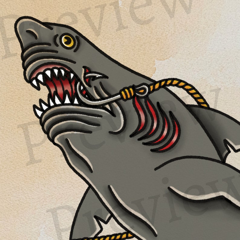 Shark Old School Tattoo Flash Art | Digital Download Flash Sheet ...