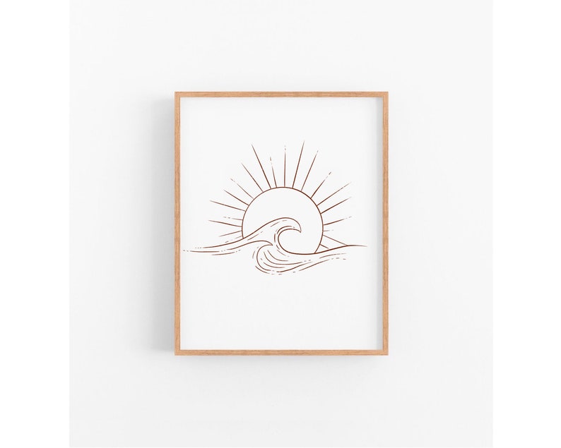 Wave Print Fine Line Artwork Minimal Printable Ocean | Etsy
