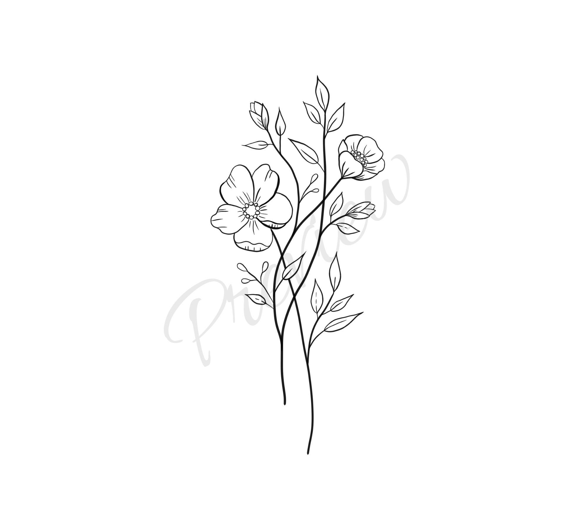 Flowers Line Art Print Floral Art Wall Decor Botanical | Etsy