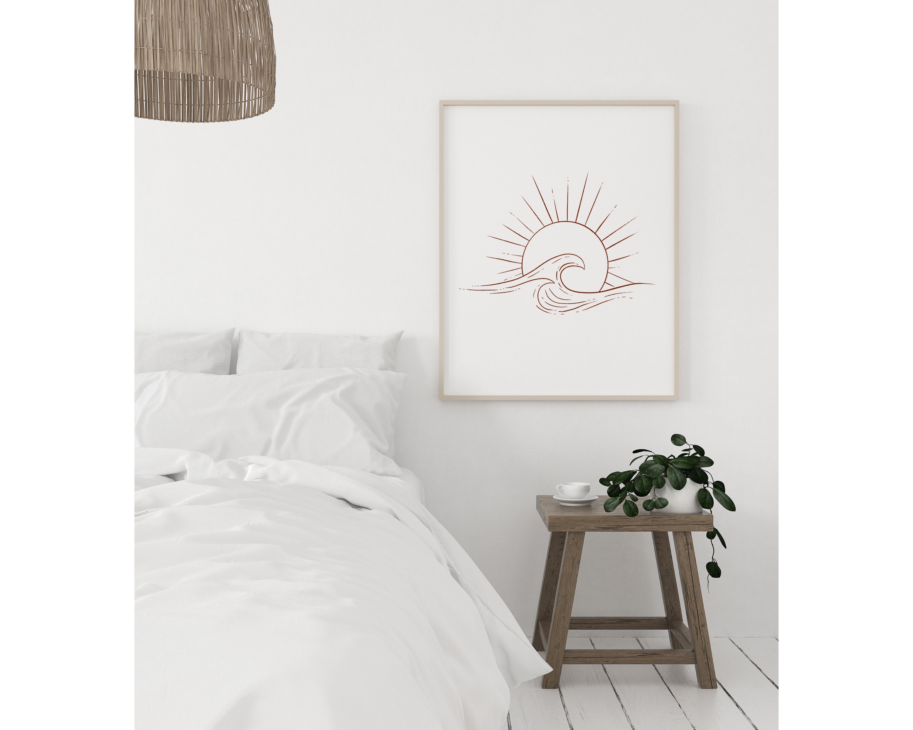 Wave Print Fine Line Artwork Minimal Printable Ocean | Etsy