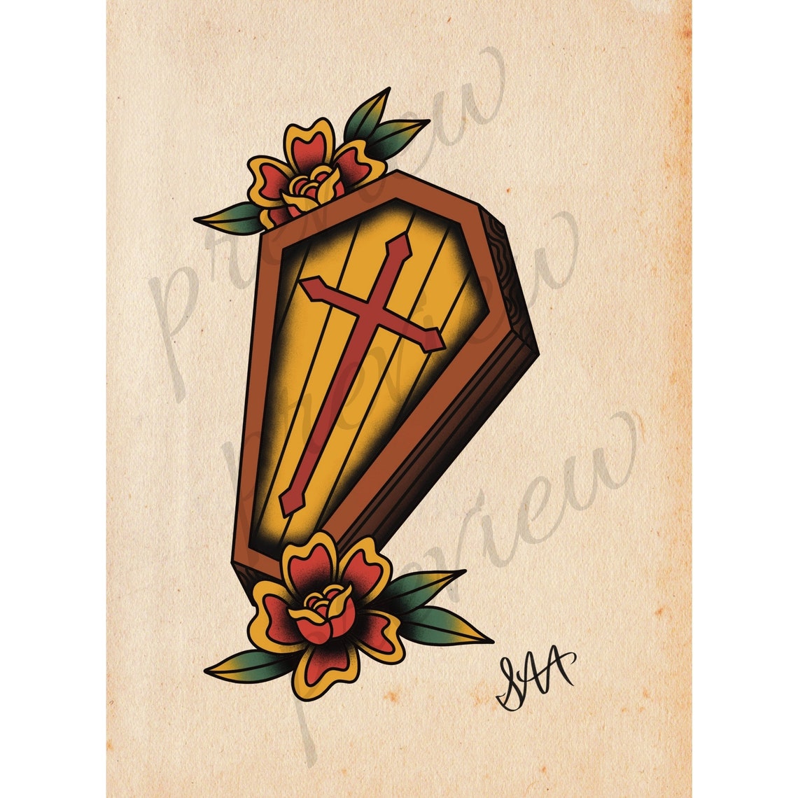 Traditional Tattoo Style Coffin Print Old School Tattoo | Etsy