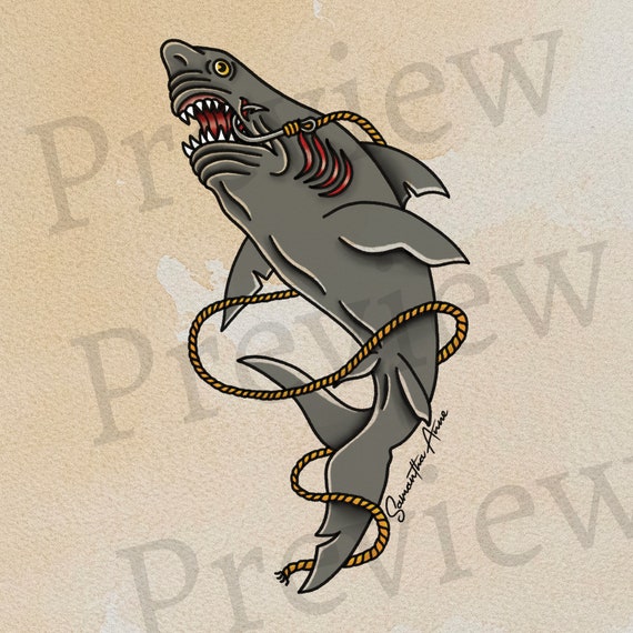 Traditional shark tattoo flash - Bronctattooaus.com
