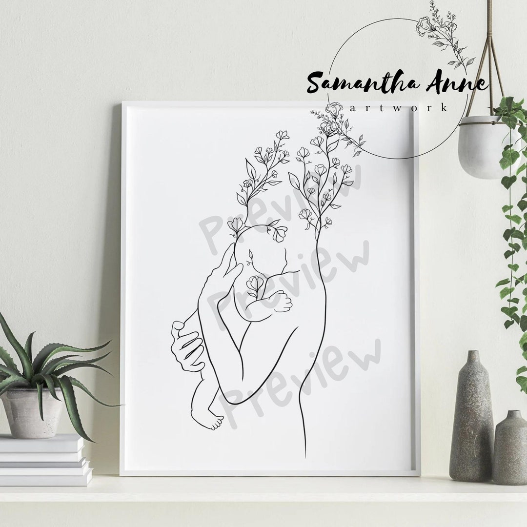 Mother and Child Art Print | Motherhood Line Art | Mother and Child ...