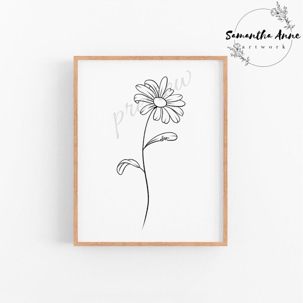 April Flower Line Drawing Art - Etsy