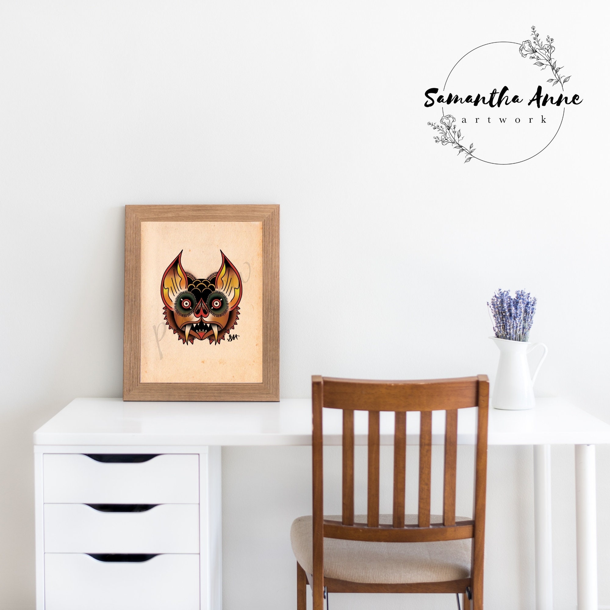 Traditional Bat Tattoo Print Old School Bat Tattoo Art - Etsy