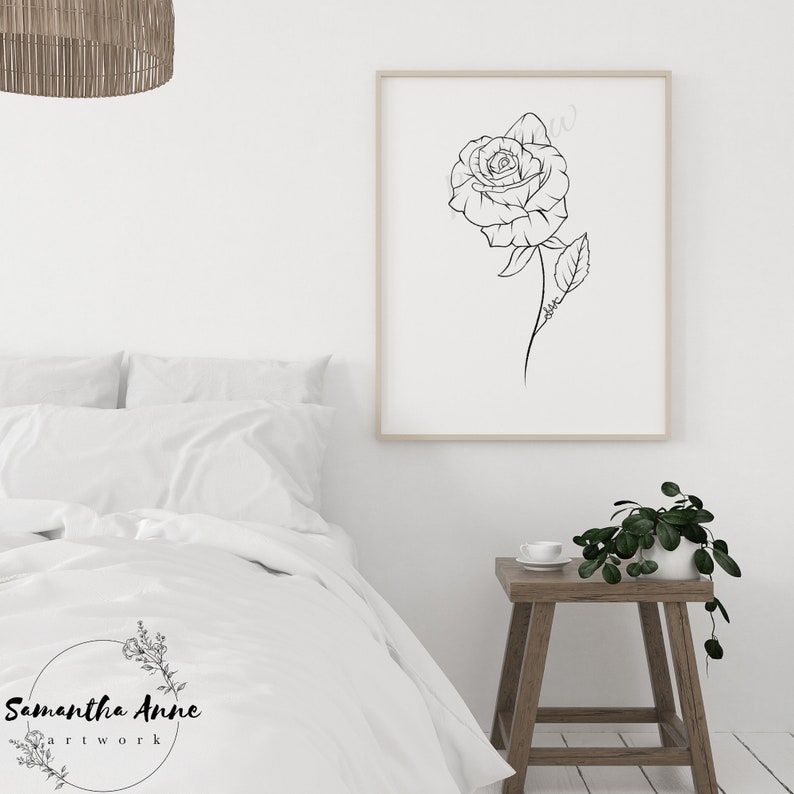 June Birth Flower Rose Wall Art Minimal June Line Art Baby | Etsy