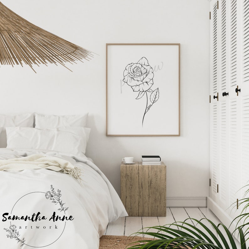 June Birth Flower Rose Wall Art Minimal June Line Art Baby | Etsy