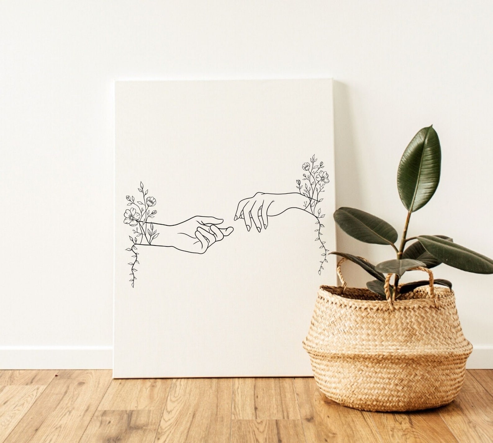 Reaching Hands Couple Line Art Floral Fine Line Wall Print | Etsy