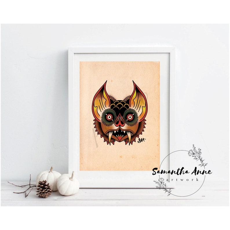 Traditional Bat Tattoo Print Old School Bat Tattoo Art - Etsy