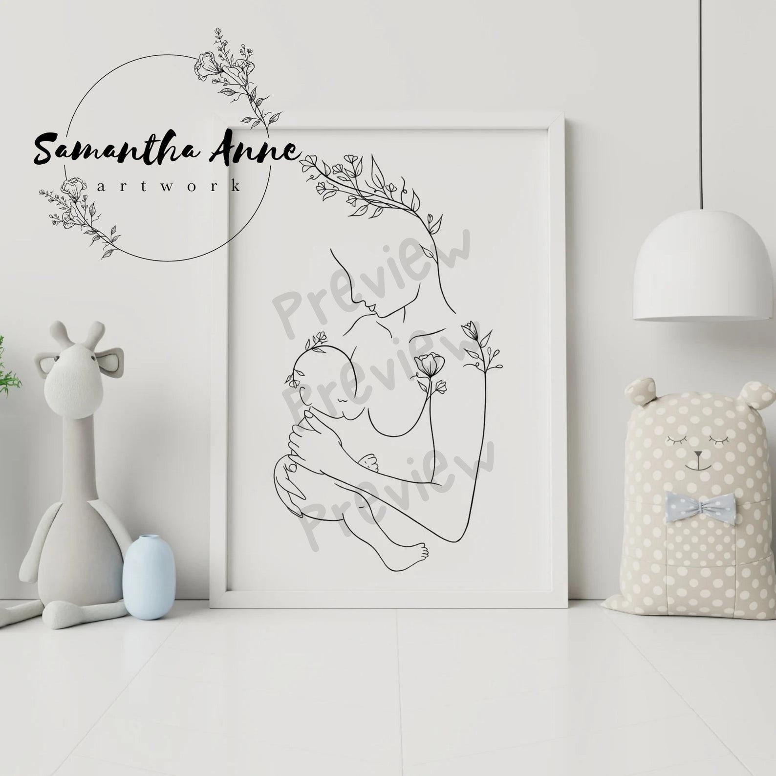Breastfeeding Line Art Print | Mother and Child Breastfeed Art ...
