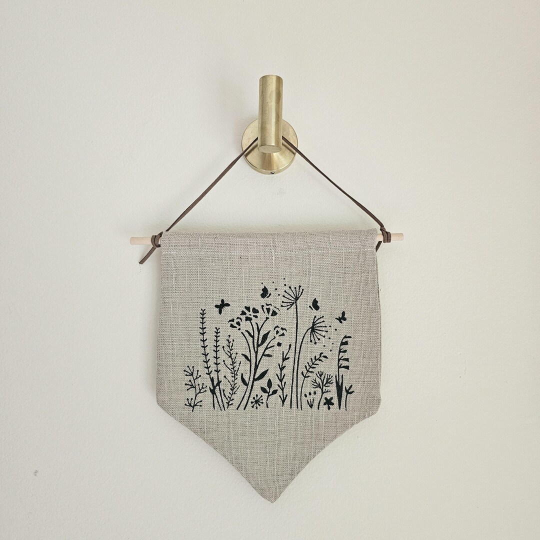 Handmade Linen Wall Hanging Banner, Hand Painted Wildflower Botanical ...