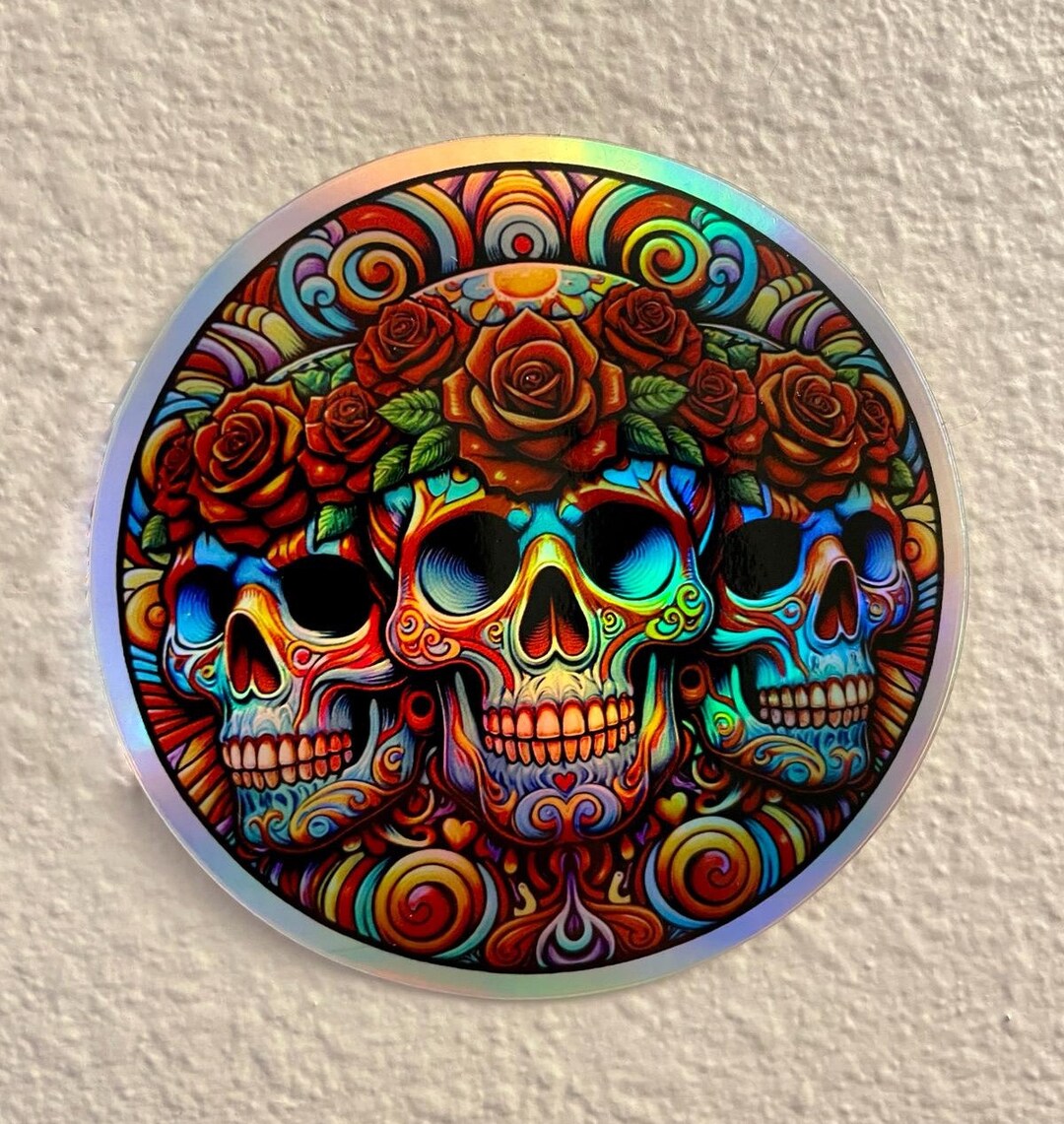 Bertha Skulls Trippy Holographic Premium Vinyl Sticker Grateful Lyric ...