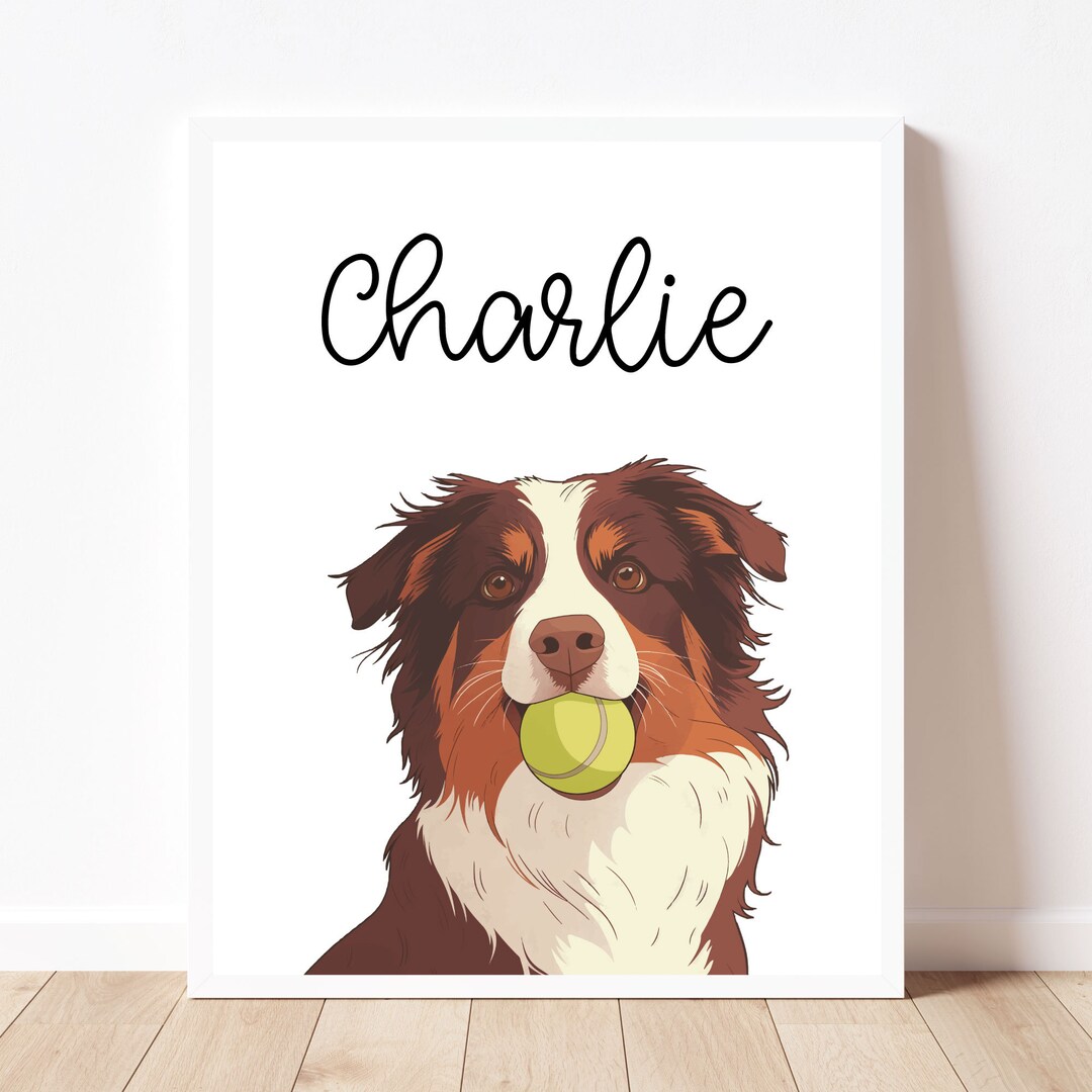Red Tri Aussie With Tennis Ball Printable Art / Digital Download / Wall ...