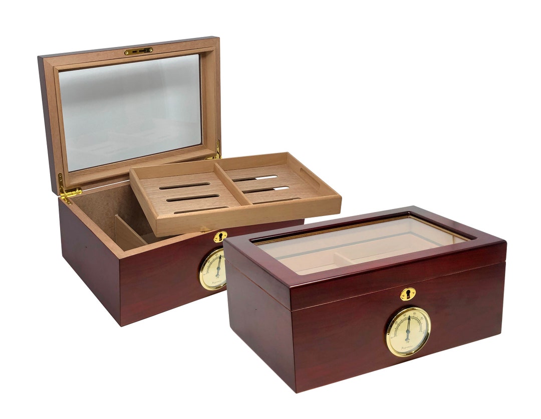 Berkeley Glass Top Humidor W/ External Analog Hygrometor, Lock & Key ...