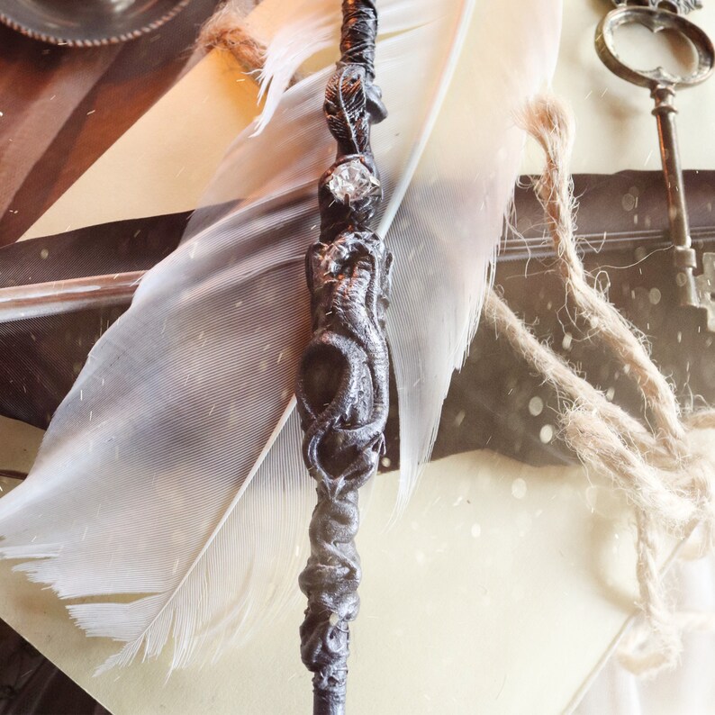 Dragon Magic Wand Wizard Wand Wooden Wand Feather Wand | Etsy