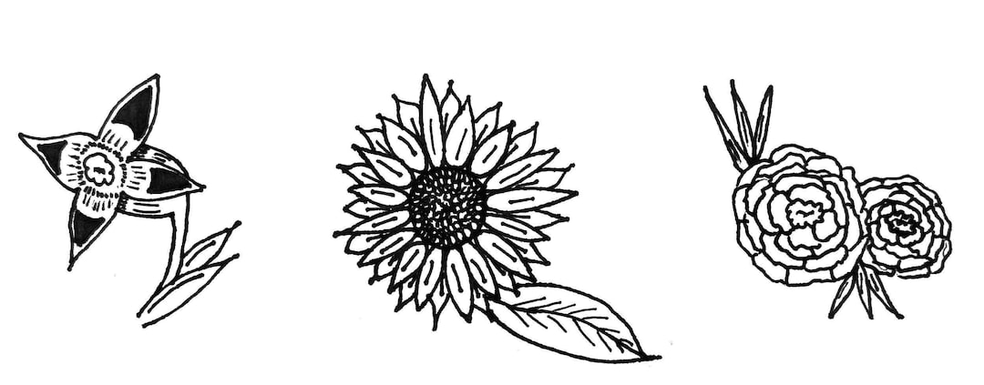 Three Flowers Digital Download, Plant Outline Doodle, Vector Clipart ...