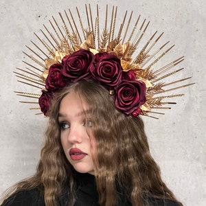 Gold Crown With Dark Red Roses - Etsy