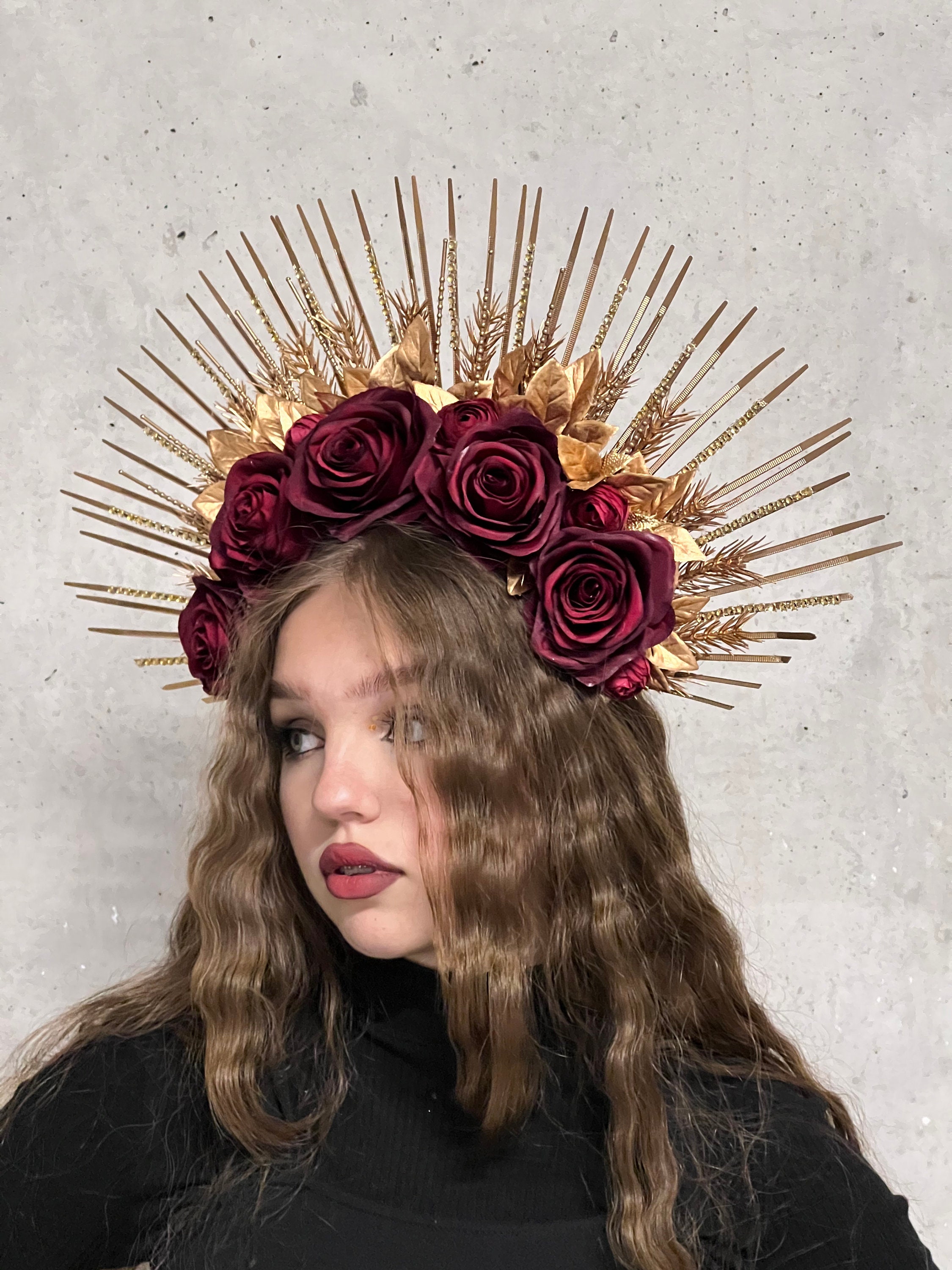 Gold Crown With Dark Red Roses - Etsy