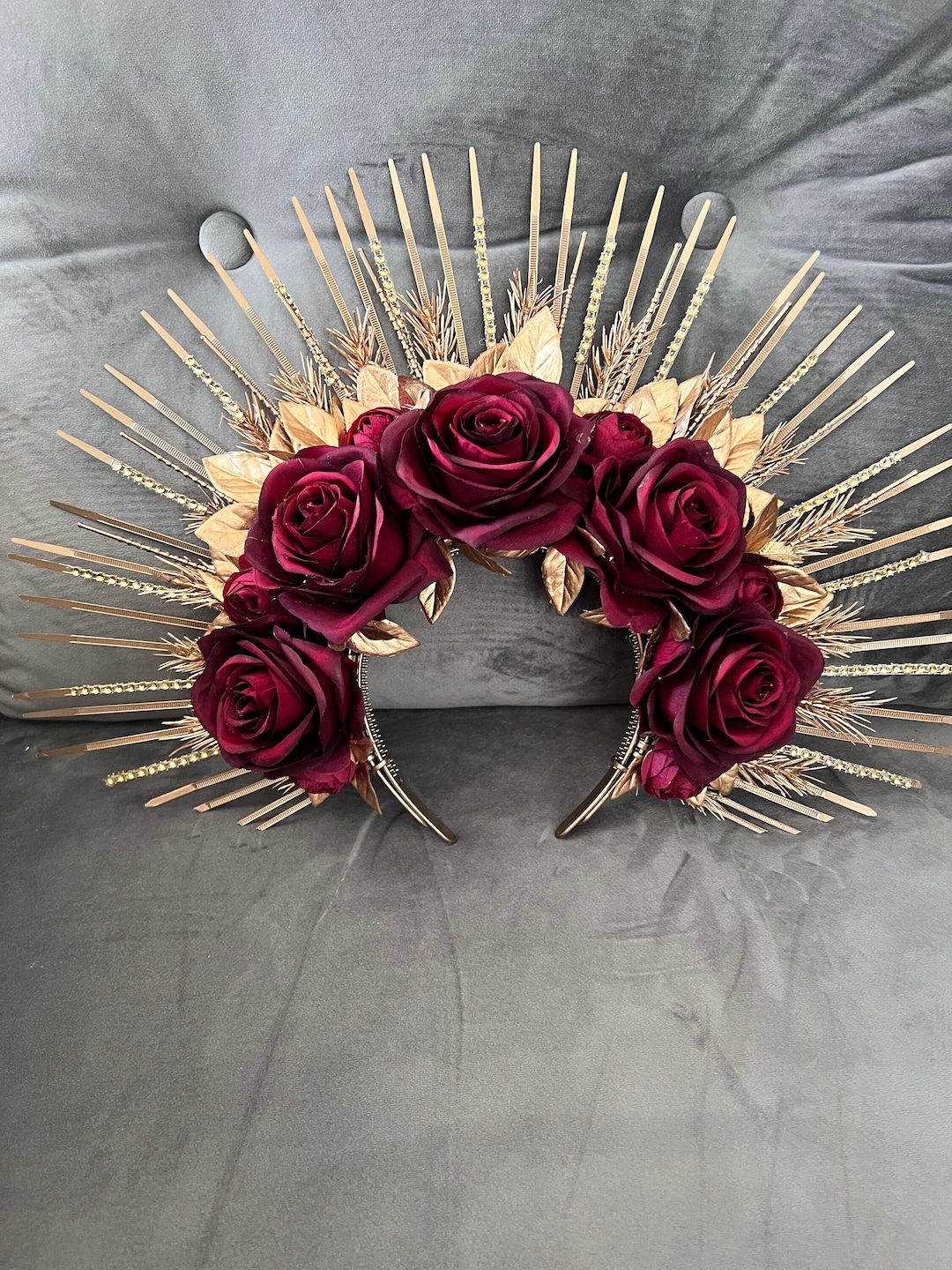 Gold Crown With Dark Red Roses - Etsy
