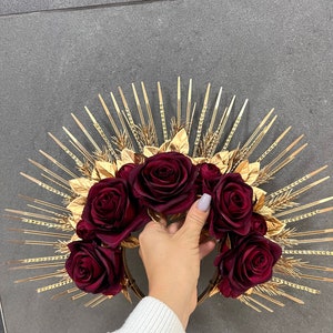 Gold Crown With Dark Red Roses - Etsy