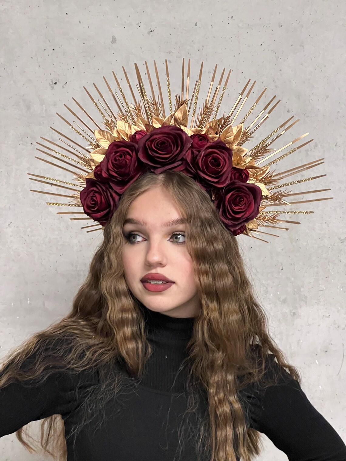 Gold Crown With Dark Red Roses - Etsy