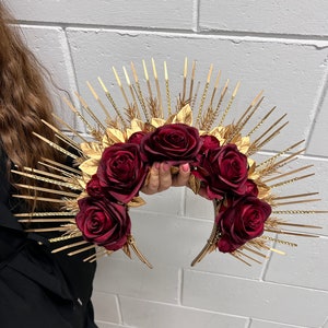 Gold Crown With Dark Red Roses - Etsy
