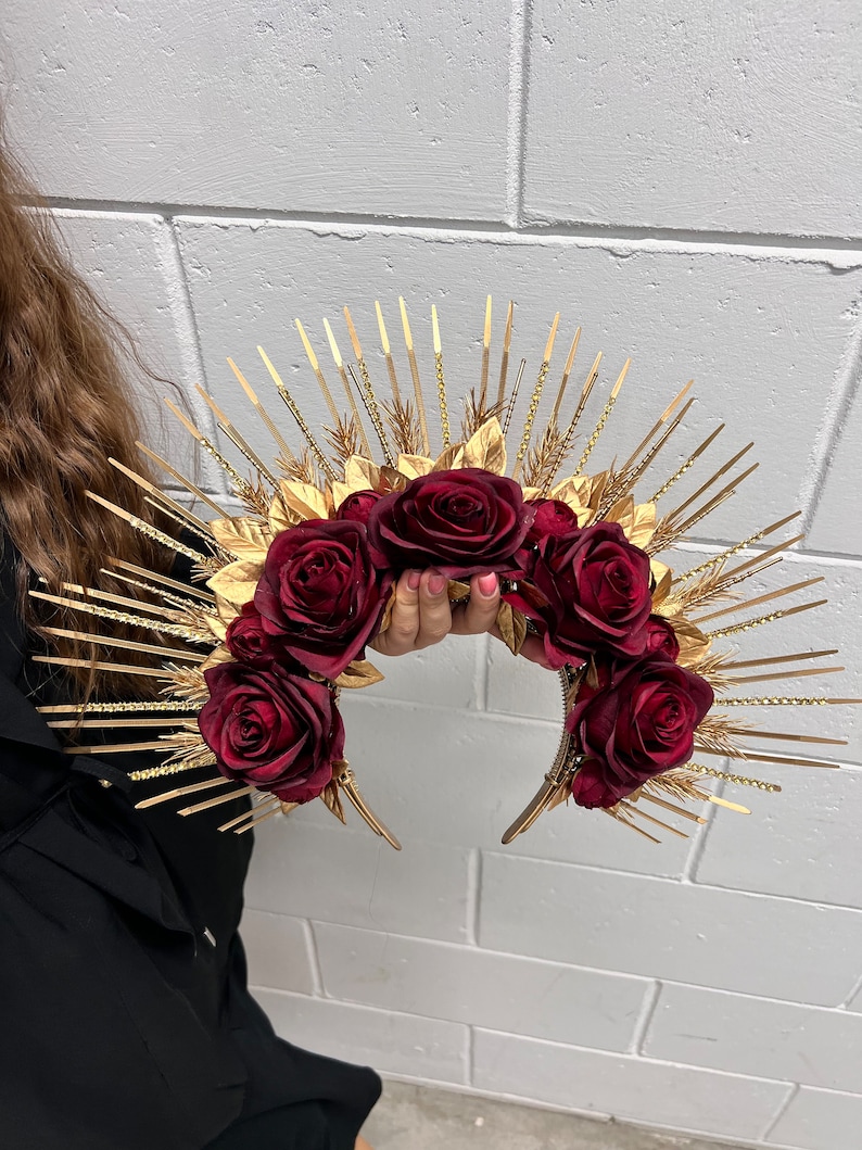 Gold Crown With Dark Red Roses - Etsy