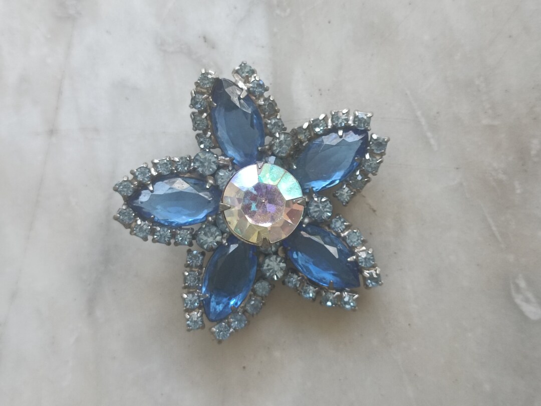 Vintage 1950s Blue Stone Set Brooch - Etsy