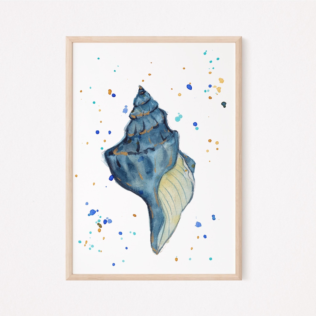 Blue Conch Shell Watercolor Print, Seashell Wall Art, Sea Conch Poster ...