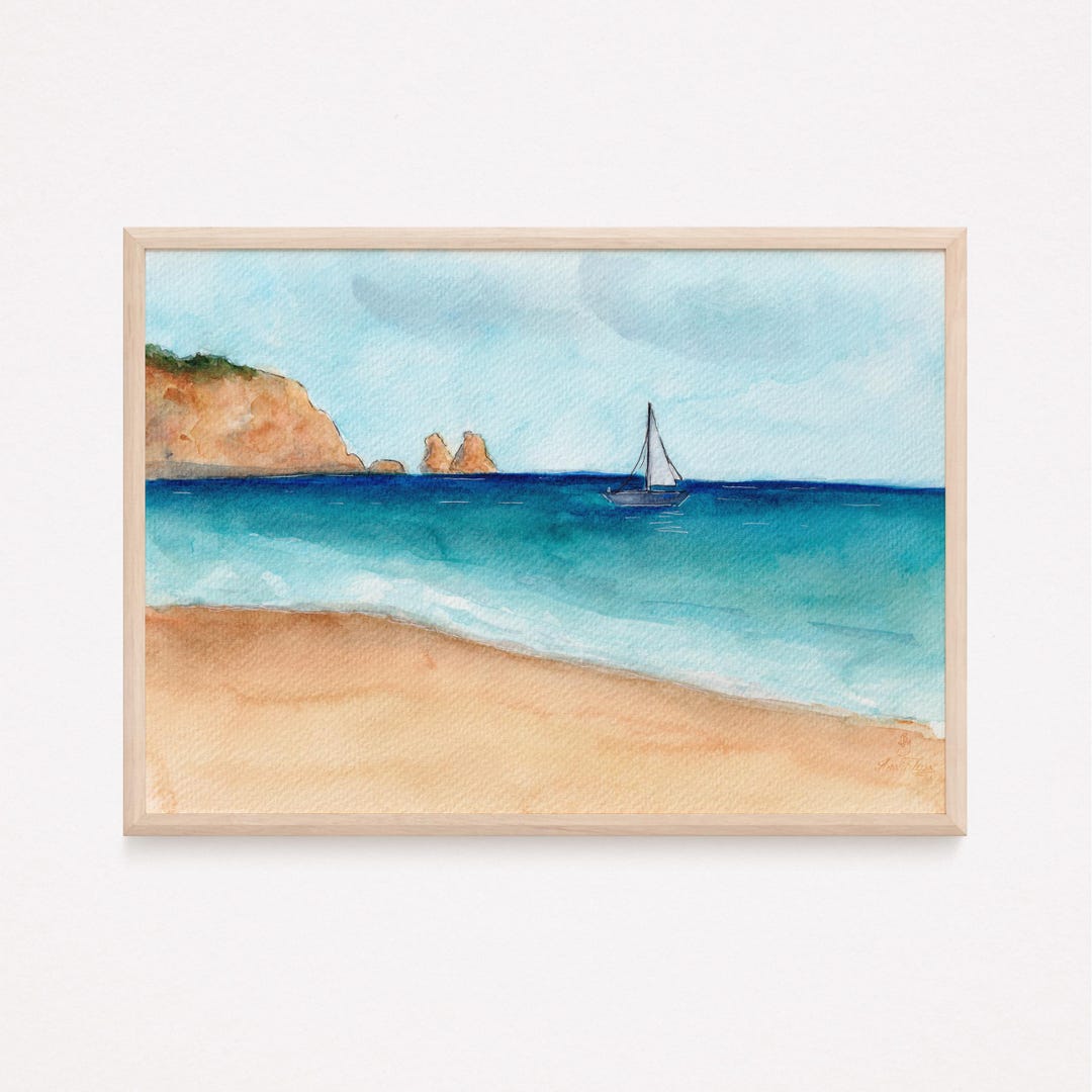 Algarve Art Print, Alvor Beach Watercolor Painting, Coastal Portugal ...