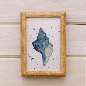 Blue Conch Shell Original Watercolor Painting, Seashell Miniature ...