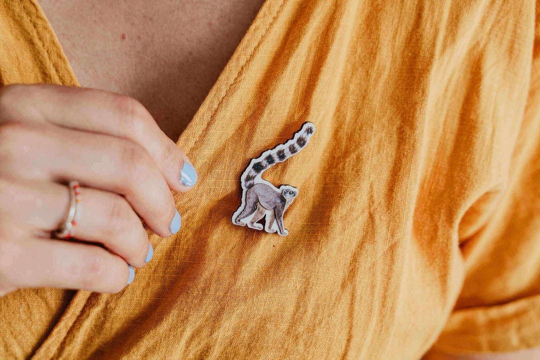 Wooden Lemur Brooch | Wooden Badge | Nature-inspired Animal Pin ...