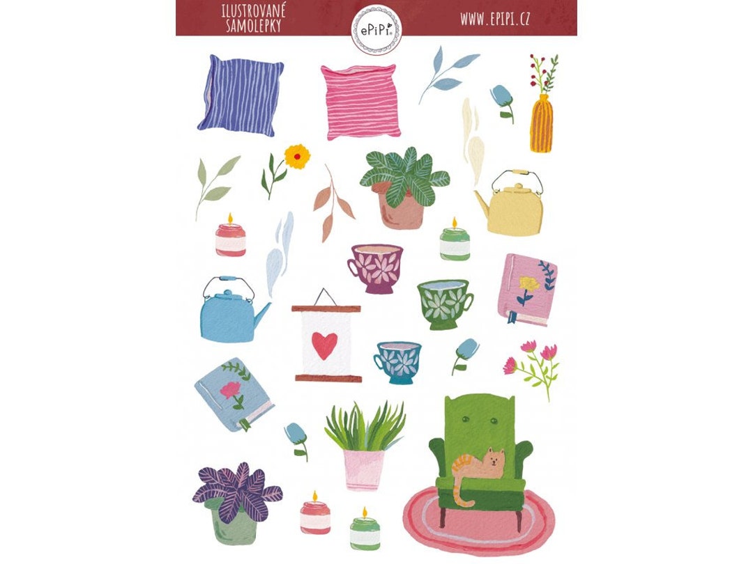 Hygge Theme Stickers. Original Gouache Illustration. 27 Stickers/sheet ...