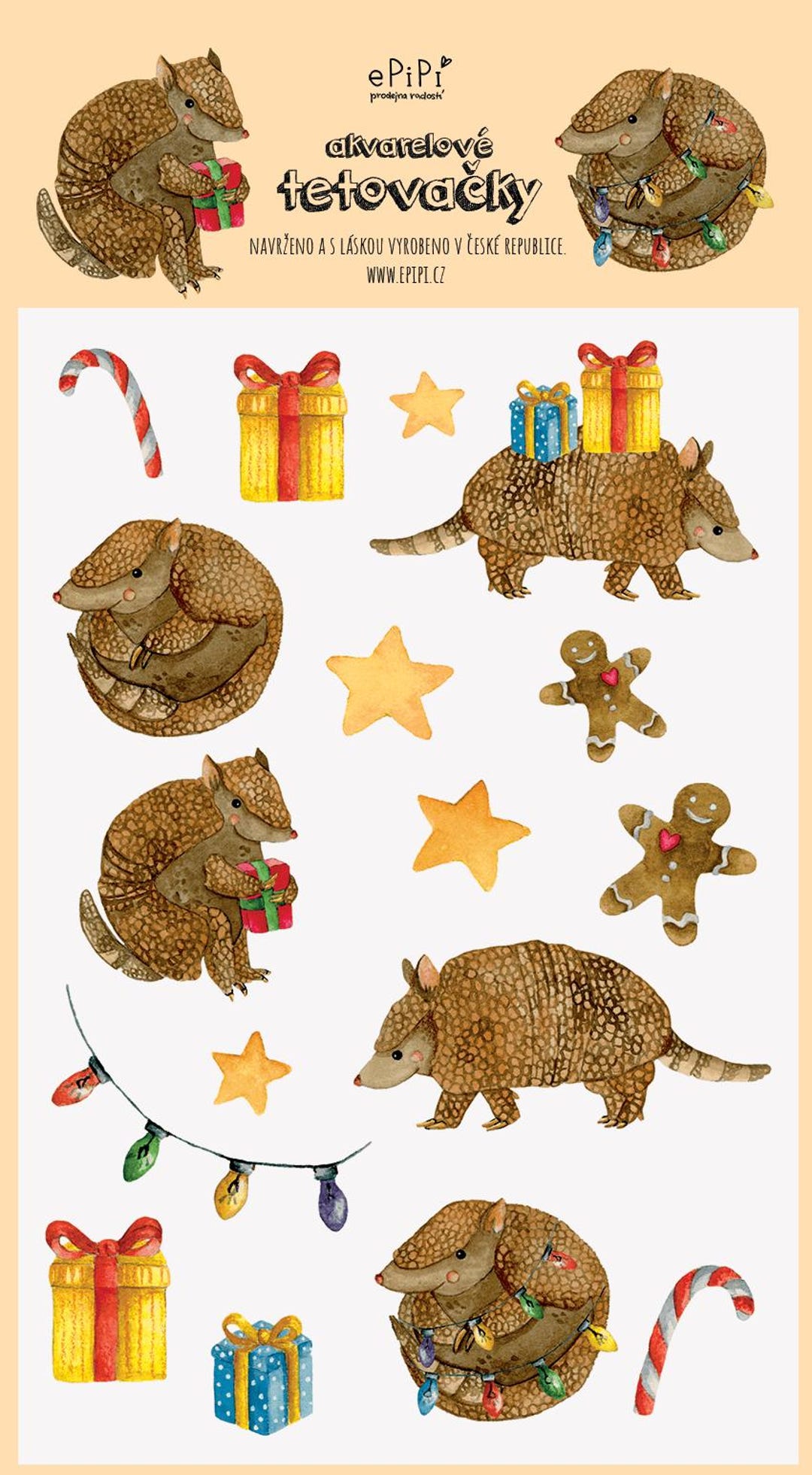 Set of Temporary Tattoos | Holiday Armadillo Tattoo | Original Semi ...