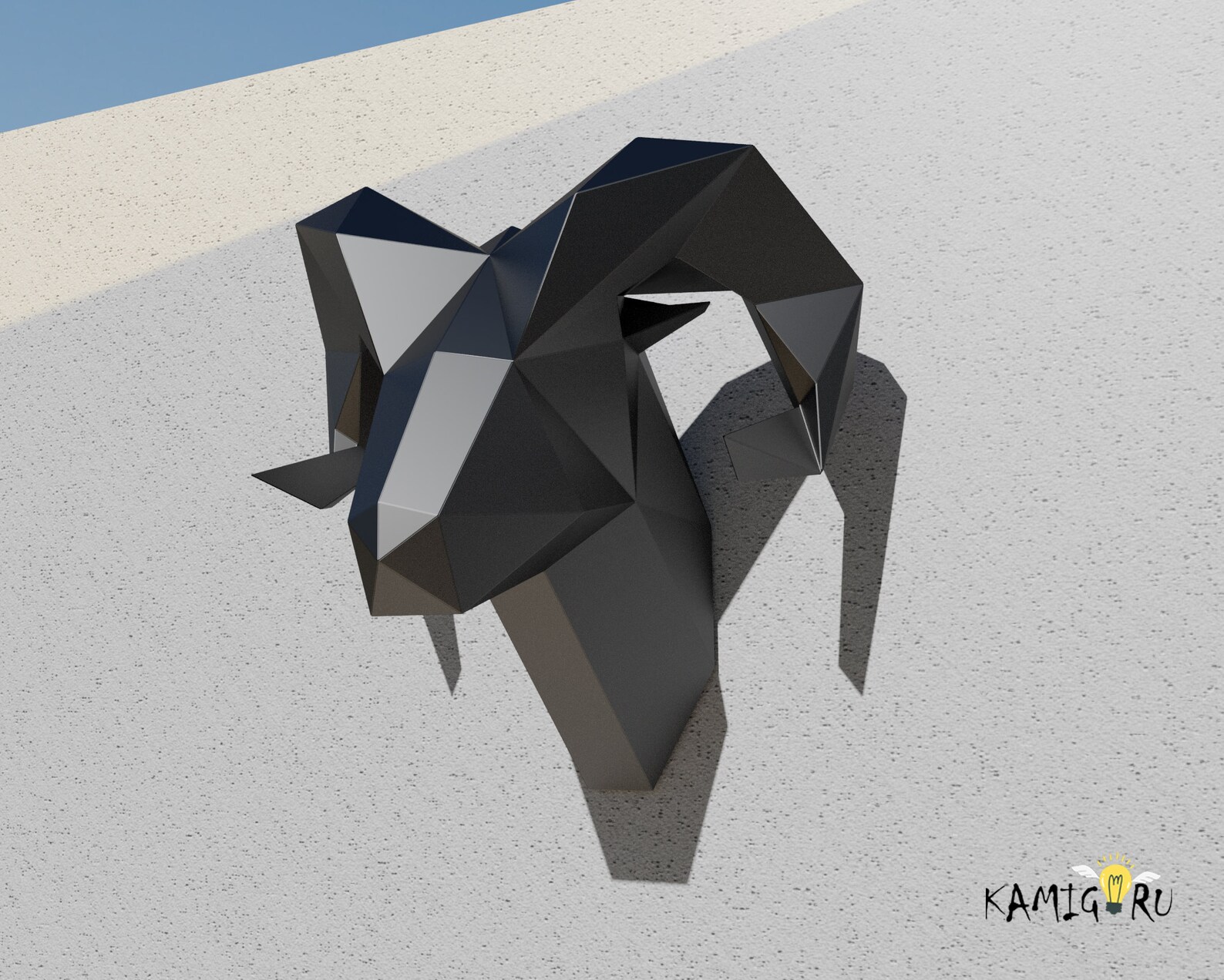 Ram Head Papercraft 3D Goat Wall Art Low Poly Downloadable DIY Template ...